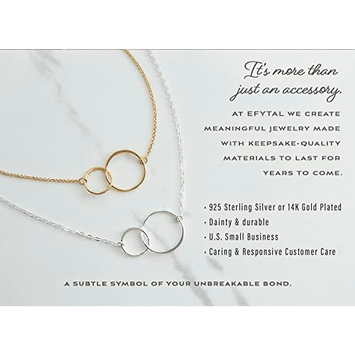 EFYTAL Friendship Necklace, Two Circle Sterling Silver Necklace for Women, Gifts for Friends Female, Best Friend Necklaces for Women, Bff Gifts for Women, Best Friend Jewelry for Women