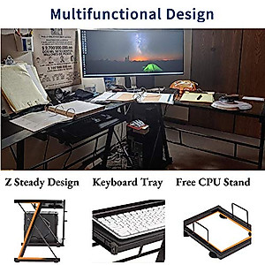 Reversible L-shaped Computer Corner Desk, Modern Toughened Glass L Shaped Round Corner Desk with Keyboard Tray & CPU Stand, PC Laptop Writing Gamer Workstation for Home Office Small Spaces (Clear)