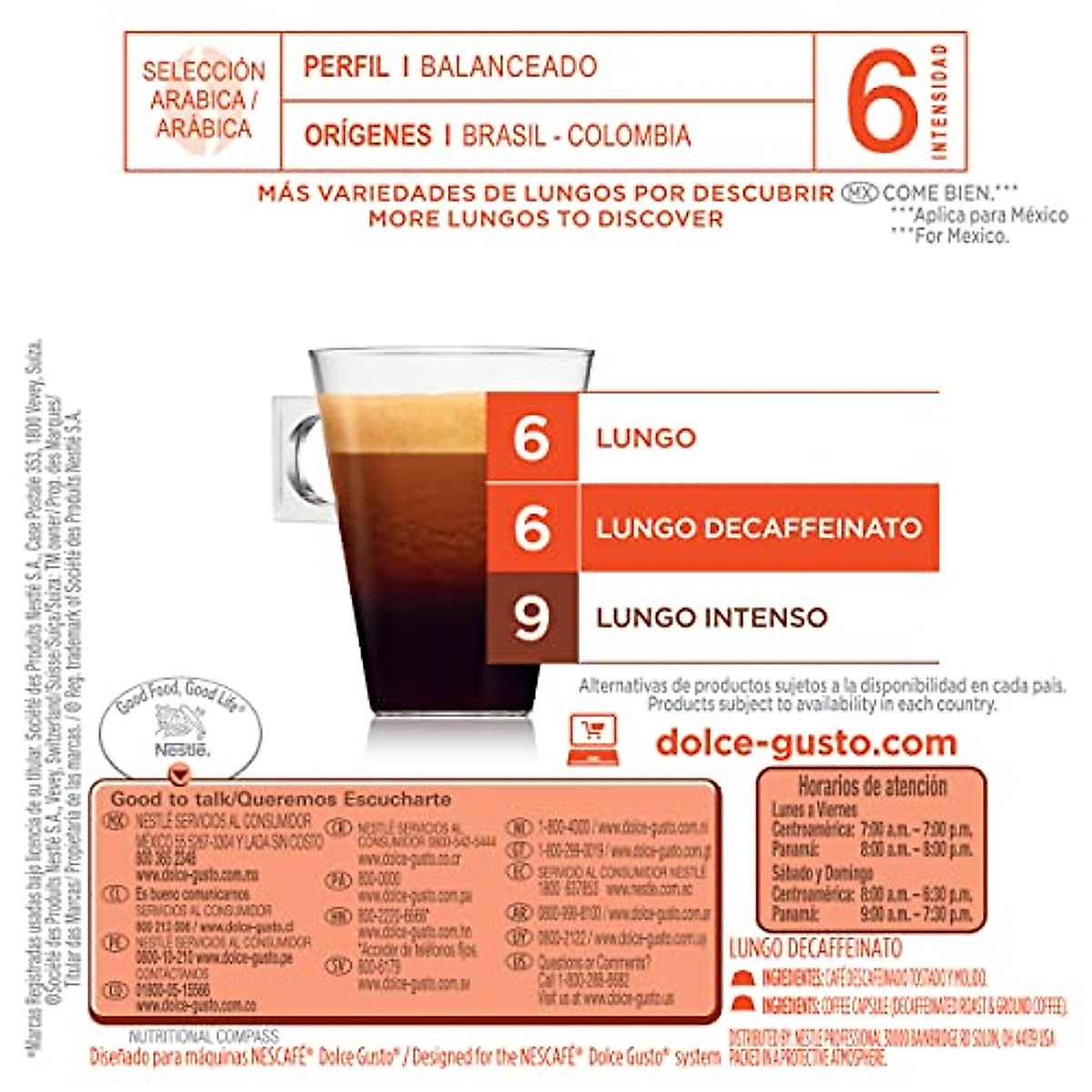 Nescafe Dolce Gusto Coffee Pods, Lungo Decaffeinato, 16 capsules, Pack of 3