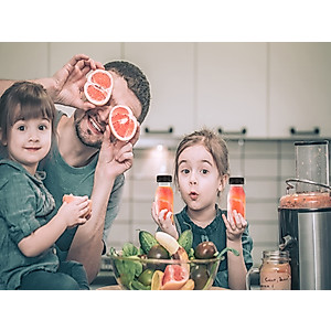 Hulless 6 Pcs 4 Ounce Plastic Juice Bottle Drink Containers Juicing Bottles with Black Lids, Suitable for Juice, Smoothies, Milk and Homemade Beverages, 120 mL