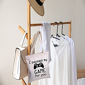 MBMSO Video Game Tote Bag I Paused My Game for You Game Lover Gifts Funny Gamer Gifts Bag Gaming Lover Gifts (Paused Game TB)
