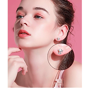 Easter Gifts Bunny Stud Earrings for Women Lady 925 Sterling Silver Rabbit with Carrot Earrings Cute Animal Jewelry (Bunny & Carrot Earrings)