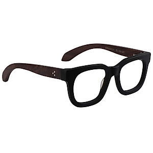 Zeelool Retro Thick Rectangle Glasses Frame for Men, Wood Arm Acetate Frame Rim with Non-prescription Clear Lens Sam FP0432-01 Black