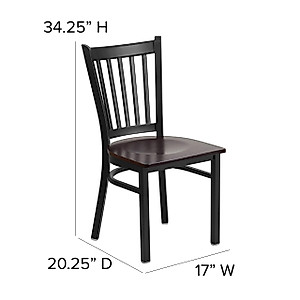 Flash Furniture HERCULES Series Black Vertical Back Metal Restaurant Chair - Walnut Wood Seat