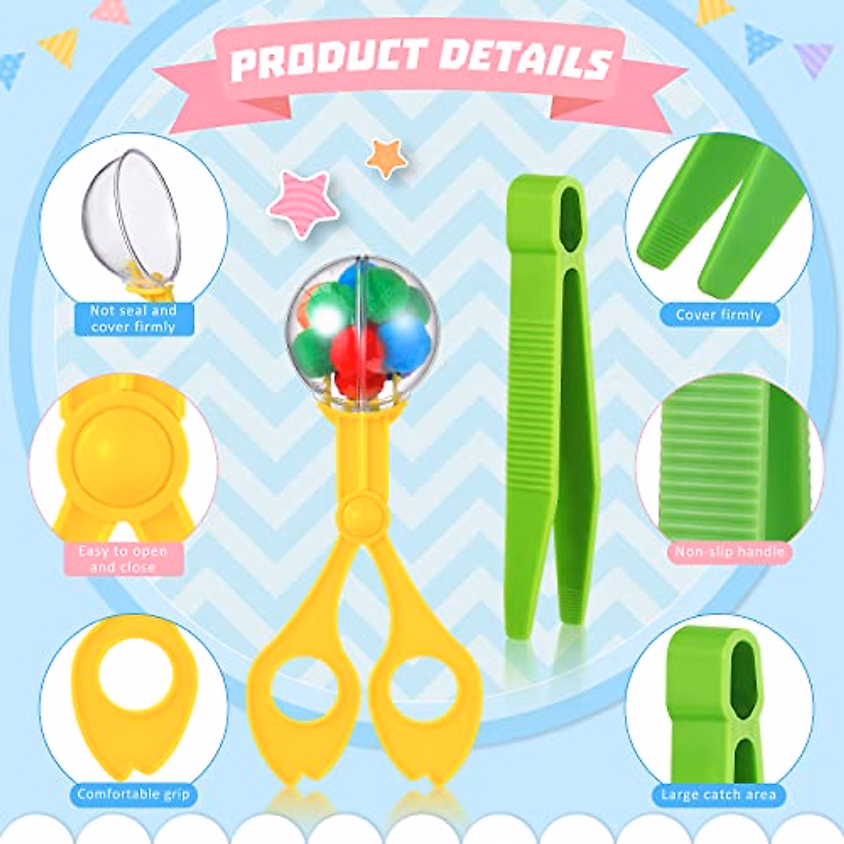 142 Pieces Fine Motor Skills Handy Scooper Set Sensory Bin Filler Includes 12 Sorting Bowls, 8 Tweezers, 2 Scissors Clips, 120 Plush Balls for Early Education and Sorting Counting Training Development