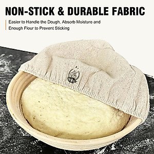 WALFOS 6 Packs Bread Basket Liner Cloth, 9 inch round bread proofing basket cloth liner, Baking Dough Basket Cover Natural Rattan Banneton Proofing Cloth