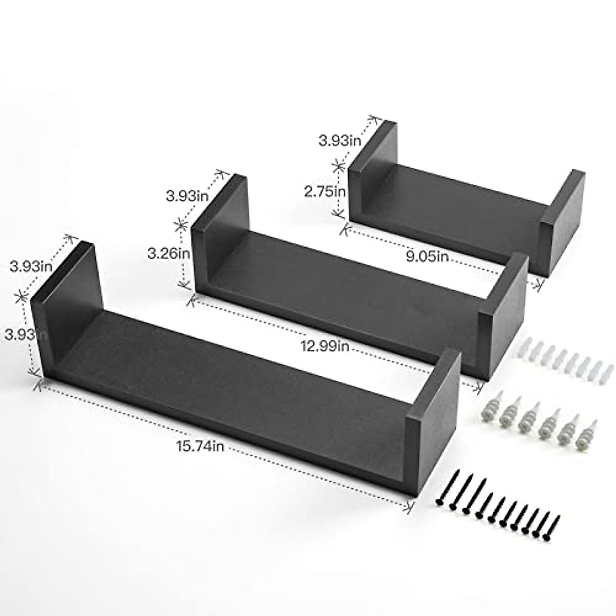 AMADA HOMEFURNISHING Floating Shelves U-Shaped, Wall Shelf 3 Sizes, Black Floating Shelves for Bathroom/Bedroom/Living Room/Kitchen - AMFS13-B