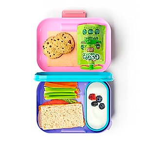 ZOKU - Mini Bento Box for Kids, Stackable, Lightweight, Leakproof, for Children, Kid Friendly Latch, Easy to Clean (Bento Jr) (Pink)