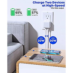 Apple USB C Charger, 40W Dual USB C Fast Wall Charger [MFi Certified] Super Quick Double Port iPhone Charger USB C Foldable Plug with USB C to Lightning Cable and USB C to USB C Cable for iPhone, iPad