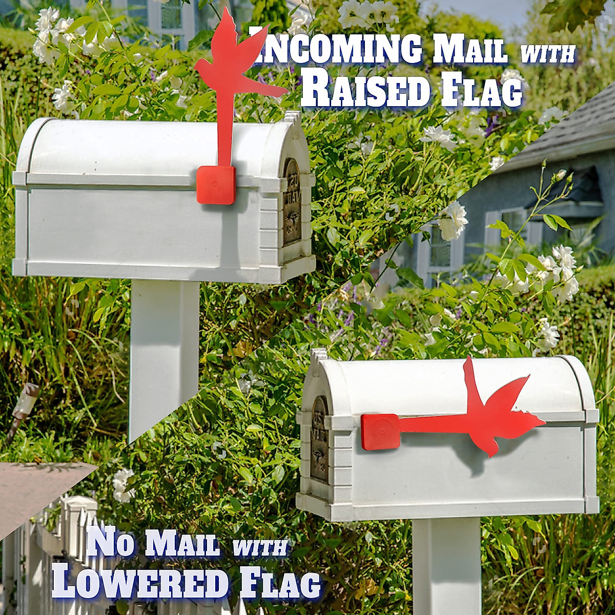 Anley Universal Outgoing Mail Dove Bird Mailbox Flag for Wood, Metal & Stucco - Rust Resistant Plastic Alert Postal Carrier Raised Signal Flags Replacement Kit - Mounting Sticker Included (Red)