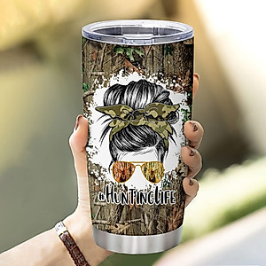 Hyturtle Personalized Hunting Gifts For Women - Huntinglife Camo Customized Name Tumbler 20 Oz Travel Coffee Mug Stainless Steel - Hunting Gift For Mom, Her, Hunters On Birthday, Christmas