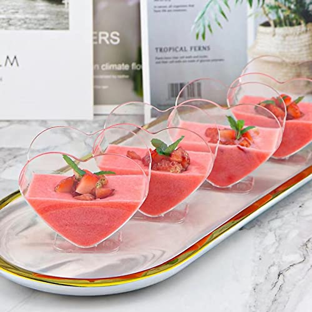 HJW 100 Pack 4 oz Clear Plastic Dessert Cups with Spoons, Mini Appetizer Serving Plates Disposable Bowls for Desserts, Appetizers, Puddings, Mousse, Fruit Parfait and More