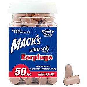 Mack's Ultra Soft Foam Earplugs, 50 Pair - 33dB Highest NRR, Comfortable Ear Plugs for Sleeping, Snoring, Travel, Concerts, Studying, Loud Noise, Work | Made in USA