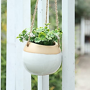 Chonsun Hanging Ceramic Planter 4 Inch Plant Pot Indoor Outdoor Planter Flower Pot Succulent Plant Pot Ceramic Mid-Century Planter Brown and White