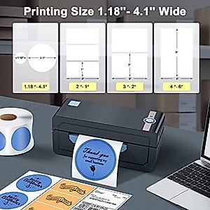 JADENS Bluetooth Thermal Shipping Label Printer – Wireless 4x6 Shipping Label Printer, Compatible with Android&iPhone and Windows, Widely Used for Ebay, Amazon, Shopify, Etsy, USPS