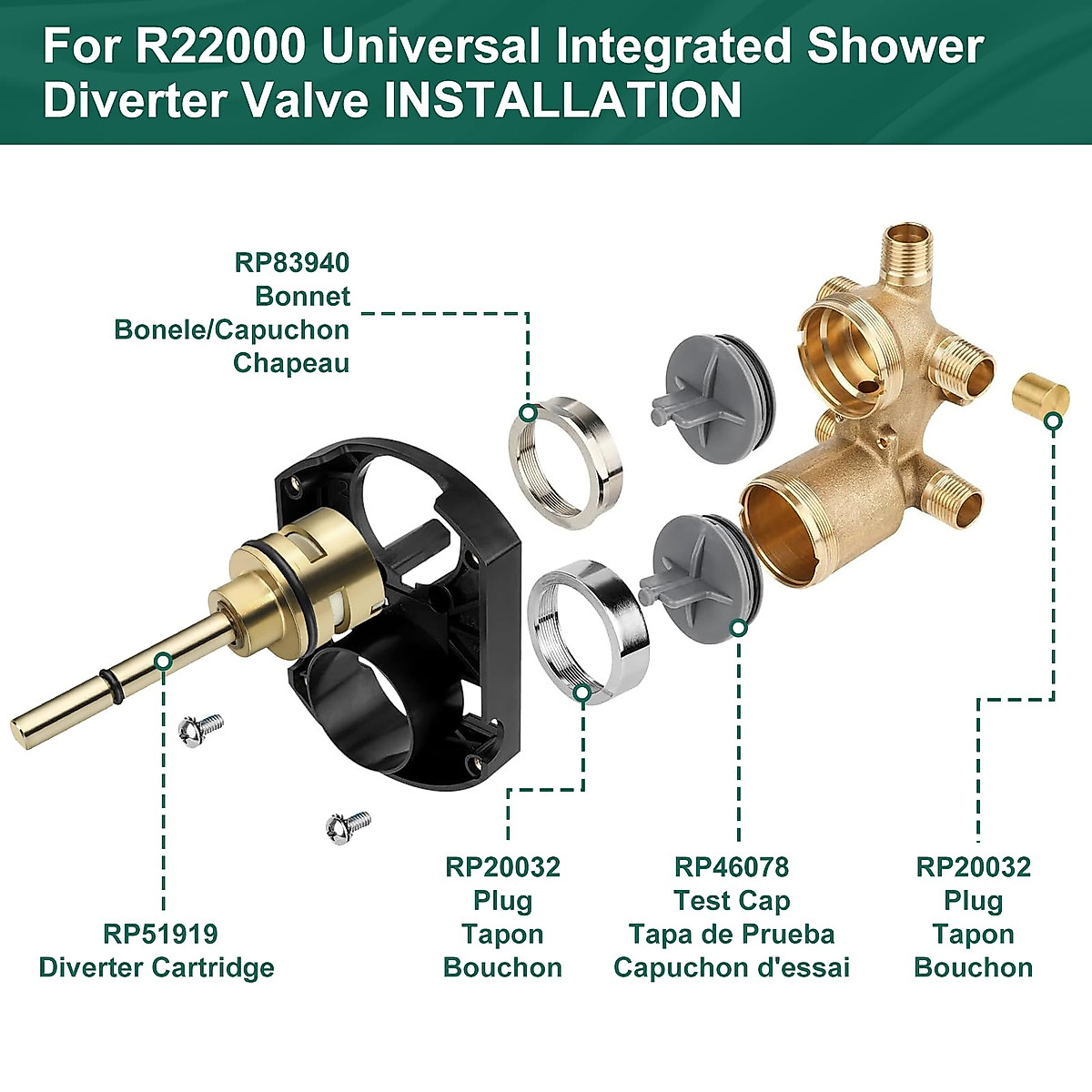 RP51919 6-Setting Diverter Cartridge with Extension Kit for Delta Faucet Valve Body R11000 and R22000, Faucet Replacement Part, Brass & No Leakage