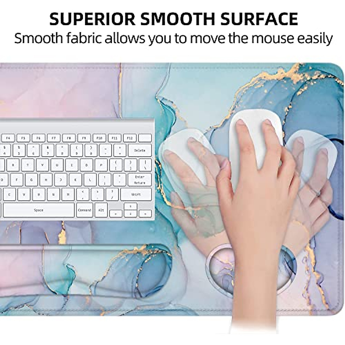 Lateefah Large Mouse Pad and Keyboard Wrist Rest, Desk Pad for Keyboard and Mouse, 4-in-1 Extended Mouse Pad with Wrist Support, Non-Slip Desk Mat Protector, Ultra Thick Desk Blotter for Office, Home