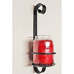 Wrought Iron Jar Candle Scroll Sconce - Hand Made by Amish - Holds a Jar Candle 4" Wide