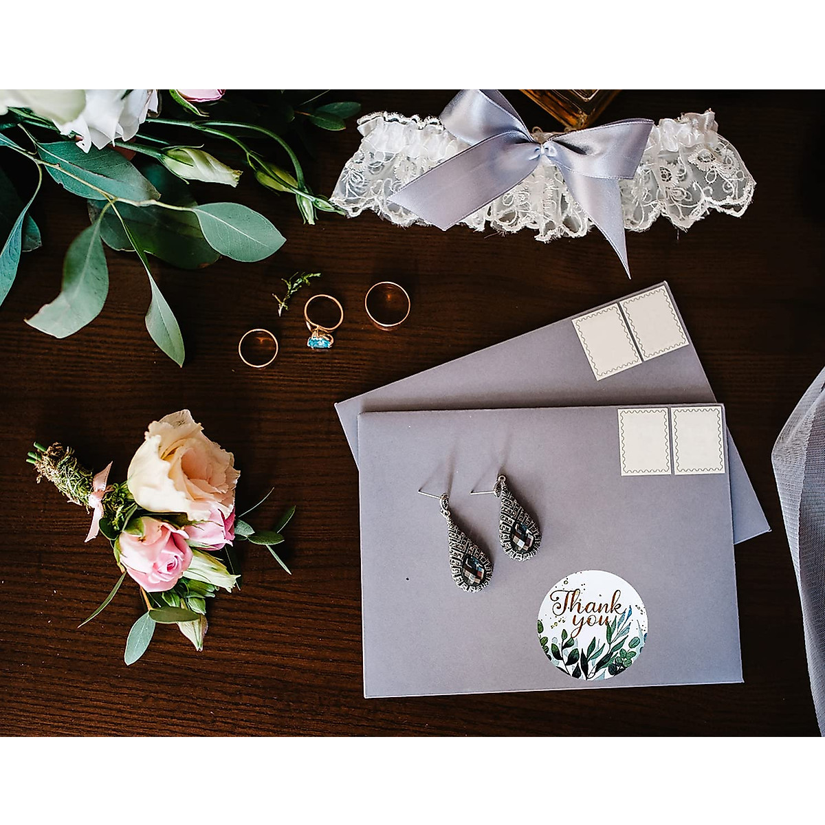 Louise Maelys 1.5 Inch Thank You Stickers for Wedding, Birthday, Bridal, Shower, Packaging, Small Business, Envelope, Gifts, 500pcs Per Roll Round Green Plant Thank You Label Sealing Stickers