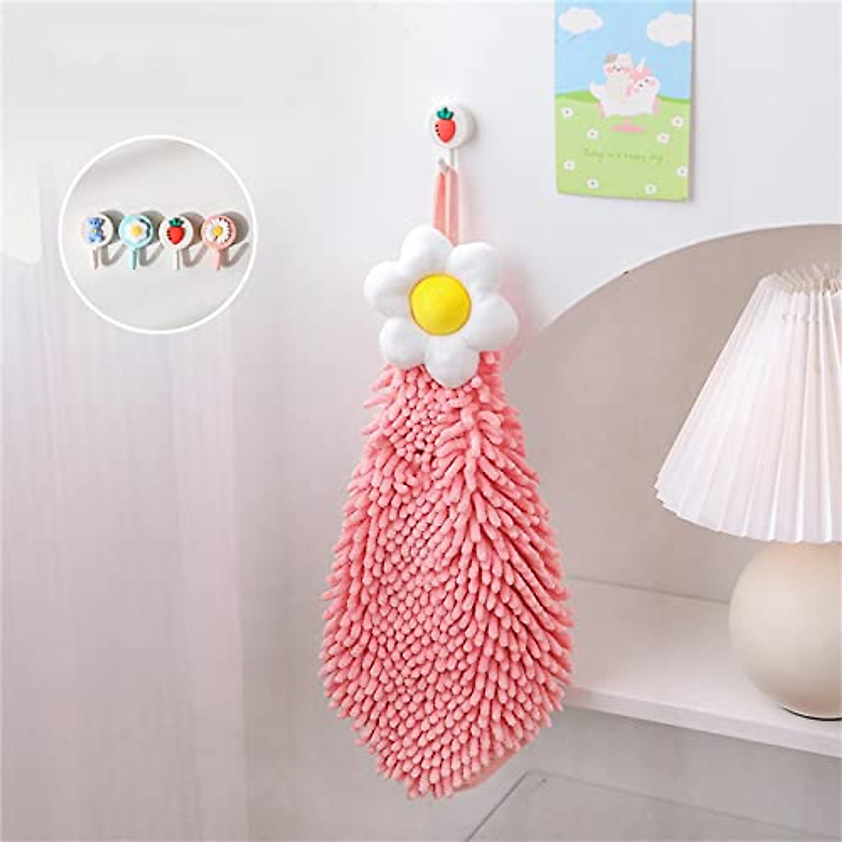 NGUMMS Chenille Hand Towel,Hanging Kitchen Towels,Kids Hand Towels Kitchen Hanging Hand Towels,Quick Dry Flower Towels Funny Cartoon Hand Towel for Kitchen, Absorbent Thick Hand Towel