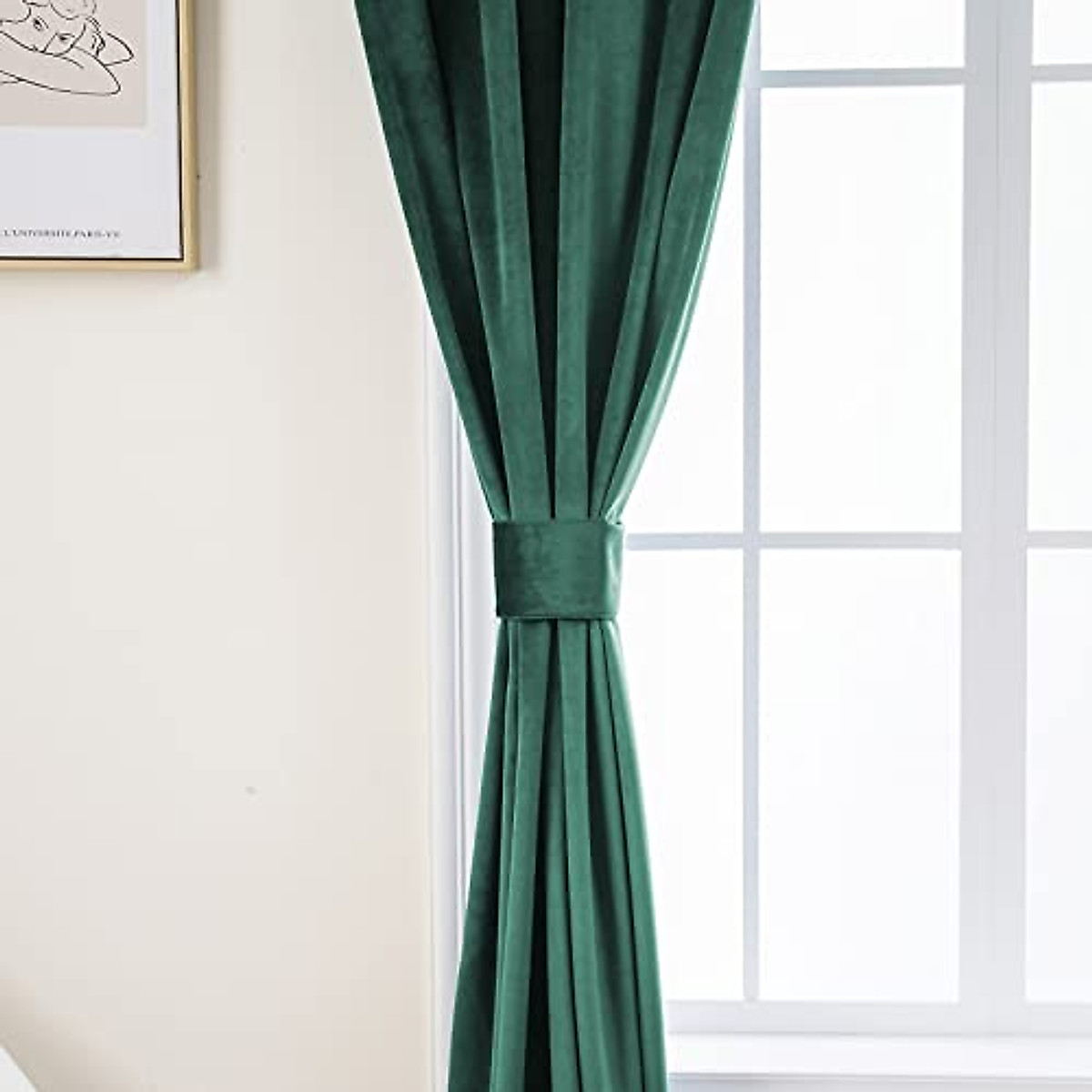 PLEASANT BOULEVARD | Velvet [2 Panels] Elegant Living Room Bedroom Window Drape Curtain, Grommet Eyelet Style (52 x 84in, Dark Green)