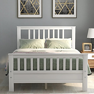 Harper & Bright Designs White Full Size Platform Bed Frame with Headboard and Footboard, Wooden Full Bed Frame with Sturdy Slat Support, Full Size Bed Frame for Bedroom, No Box Spring Needed (White)