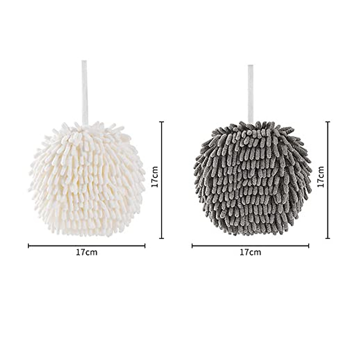 Aesackir 2 Packs Fuzzy Ball Towel,Hanging Bathroom HandTowels,Monochrome Chenille Fluffy Microfiber Decorative Ball Towel,Quick Dry Plush Absorbent Towels,Kitchen Hand Towels for Washstand