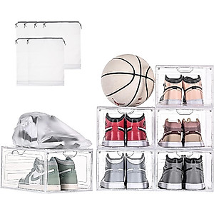9 Pack Thicken Shoe Organizer Stackable,Upgraded Sturdy Shoe Storage Box with Magnetic Door,Shoe Containers For Sneaker Display,Hat Organizer,White