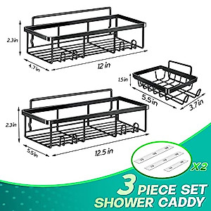 Shower Caddy Bathroom Organizer 3-Pack Adhesive Shower Shelves Rustproof Shower Shelf for Inside Shower Storage with Soap Holder and 6 Adhesives