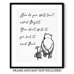 ‘Spell Love?’ Winnie the Pooh Quotes Wall Art | 8x10 UNFRAMED Black and White Minimalist Nursery Print | Pooh and Piglet Modern Home Decor