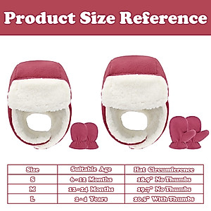 Baby Girl Winter Hat Toddler Hats for Girls Boys Sherpa Lined Trapper Hat Baby Hats and Mittens Toddler Gloves Rose 12-24 Months