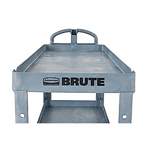 Rubbermaid Commercial Products Brute Heavy Duty 2-Shelf Utility/Service Cart, Medium, Lipped Shelves, Ergonomic Handle, 500 lbs. Capacity, Gray, for Warehouse/Garage/Cleaning/Maintenance/Stadiums