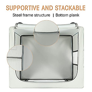 HOUSE AGAIN 3Pcs Clothes Storage Bins, Stackable Shelf Bags/Boxes, Closet Organizers and Storage, Metal Frame Clear Front and Durable Zipper, Bedding, Blankets, Grey(36L)