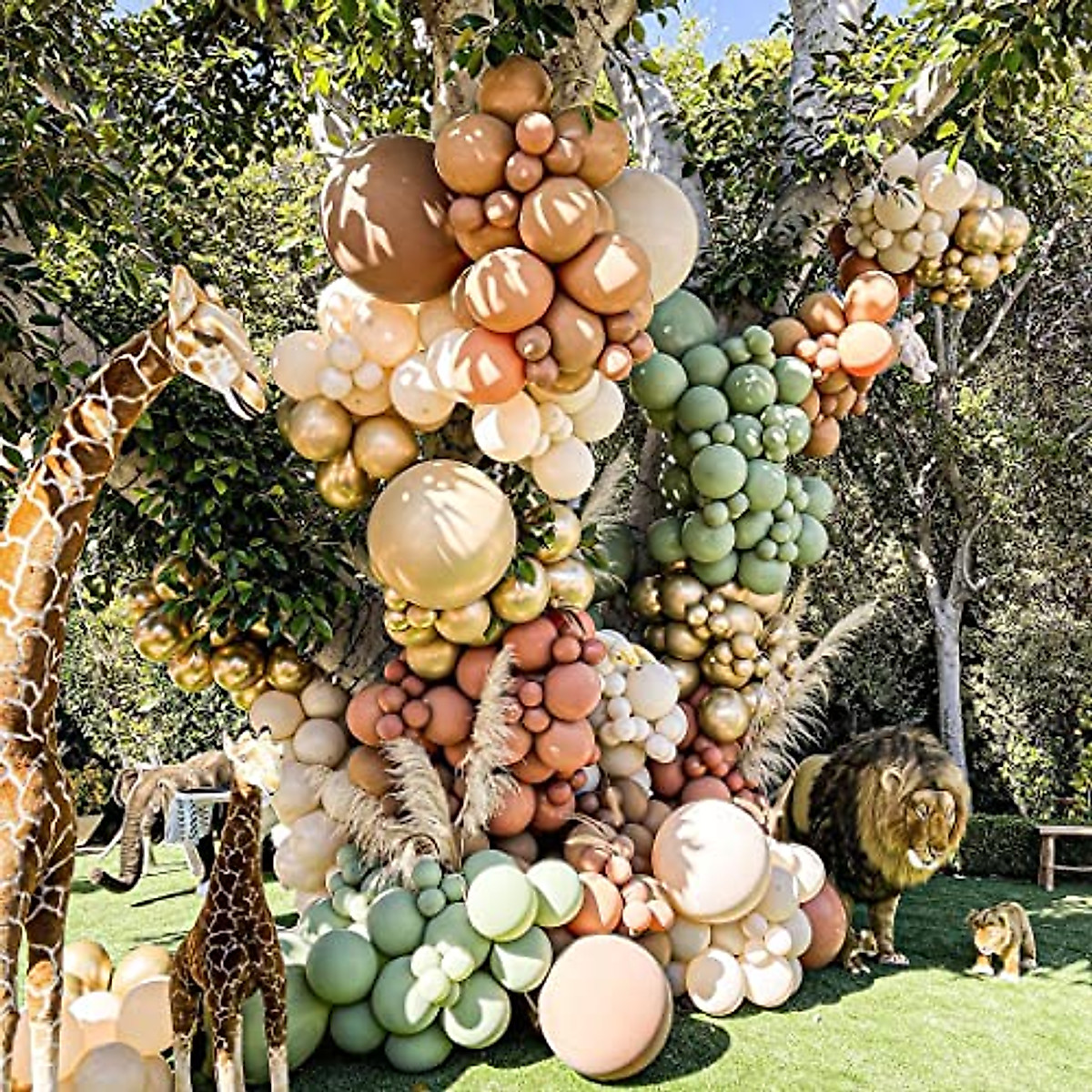 Brown And Green Balloon Garland Kit Olive Green Coffee White Sand Brown Gold Metallic 157PCS Latex Balloons For Baby Shower Jungle Safari Wild One Woodland Theme Party Decorations