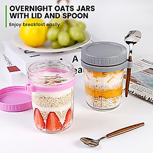SUREHOME Overnight Oats Containers with Lids And Spoon, 4 Pack Glass Mason Jars for Overnight Oats Oatmeal Container to Go 16 Oz Meal Prep Jars with Measurement Scale for Pudding Milk Cereal Salad
