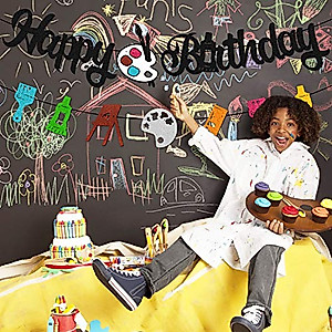 Painting Happy Birthday Banner Slime Bday Decoration Spray Graffiti Drawing Art Artist Painter Brush Palette Themed Happy Birthday Decoration for Girl Boy Kids Children Birthday Party Supplies