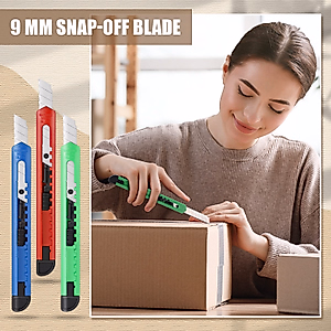 Lasnten 200 Pcs Box Cutter Utility Knife Small Retractable Knife 9mm Wide Snap off Blade Knife Plastic Compact Box Opener with Sliding Lock Tools for Home Office Arts Crafts, 3 Colors