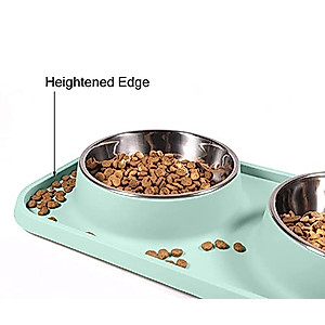 L.D.Dog Cat Food Bowls, Cat Bowls Non-Skid and Non-Spill Silicone Pads with PP Stand, Removable Stainless Steel Food and Water Dishes for Cats, Small Size Dogs