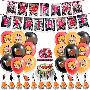 Anime Chainsaw Man Birthday Party Decorations Party Supplies Party Favors Banners set Cake toppers Balloons