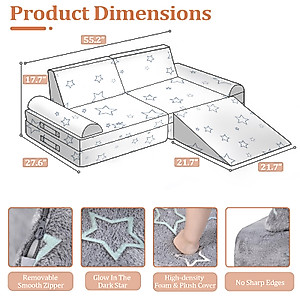 LOAOL Kids Couch Glow Toddler Couch, Modular Kids Couch for Playroom, Foam Play Couch Sofa Imaginative Playset for Boys Girls, Convertible Toddler Sofa Floor Cushion, Kids Play Couch