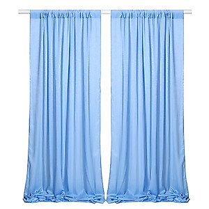 SHERWAY 9.6 Feet x 10 Feet Sky Blue Silky Soft Curtain Wedding Backdrop Drapes, Slightly Shiny Satiny Window Curtains for Party Ceremony Decoration