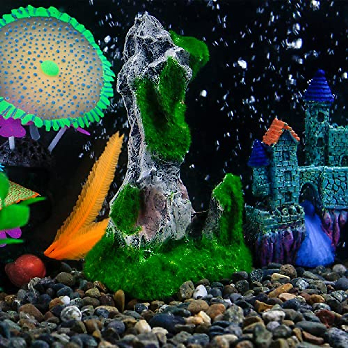 NW Wholesaler 6.75 Inch Fish Tank Mossy Rock Fish Tank Decoration - Fish Hideaway for Saltwater and Freshwater Aquarium Decor