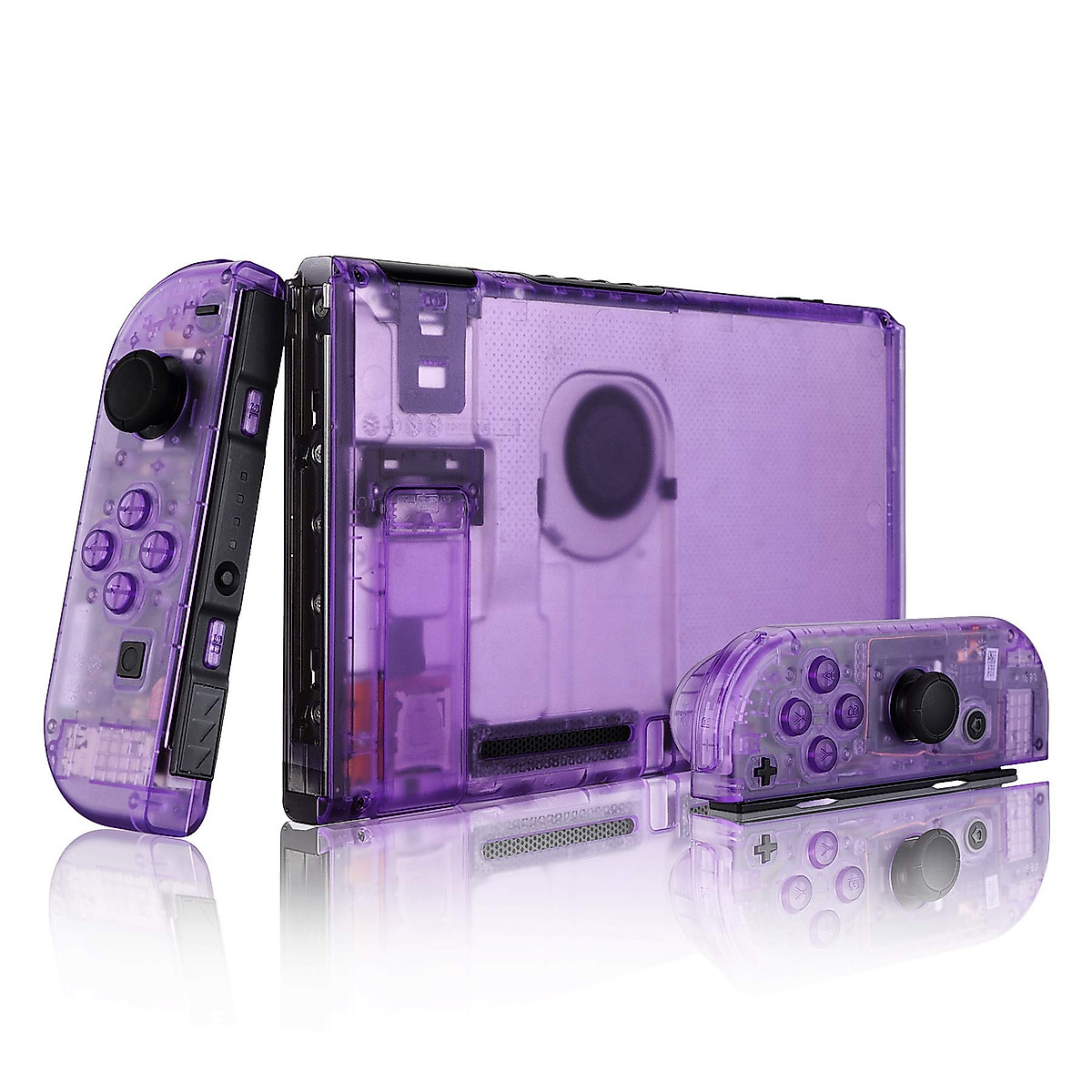 eXtremeRate Clear Atomic Purple Front Back Plate for Nintendo Switch Console, NS Joycon Handheld Controller Housing with Full Set Buttons, Replacement Shell for Nintendo Switch - Switch NOT Included