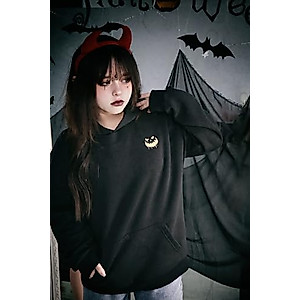 C-ZOFEK Halloween Women Men Long Sleeve Pumpkin Skeleton Pullover Hoodie (XX-Large) Black Orange