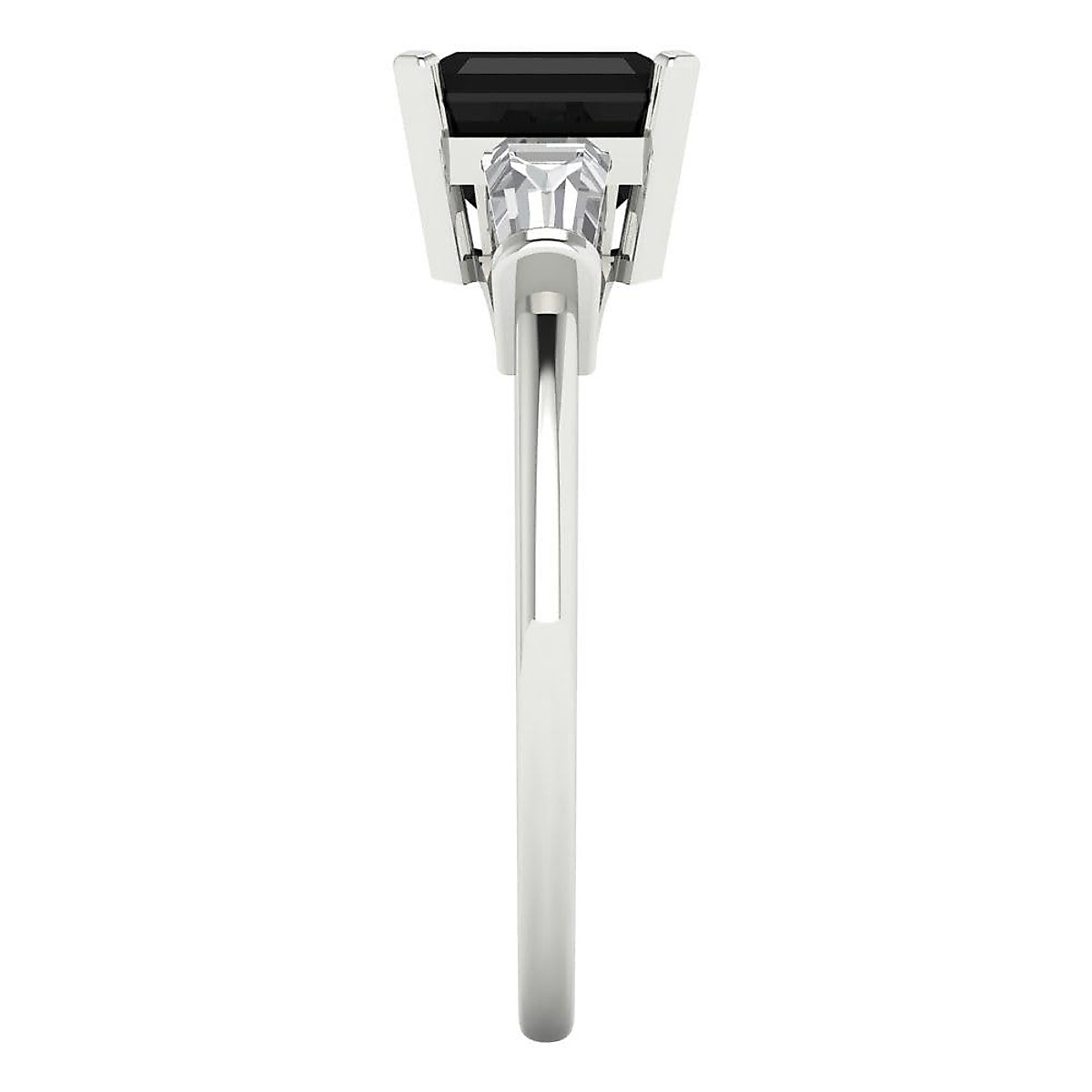 1.62 ct Sq Emerald cut 3 stone Solitaire Natural Black Onyx Engagement Promise Anniversary Bridal Ring 18K White Gold 3.5