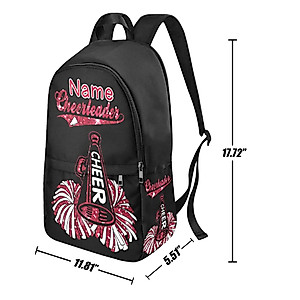CUXWEOT Personalized Cheer Red Cheerleader Backpack with Name Custom Travel Daypack Bag for Man Woman Gifts