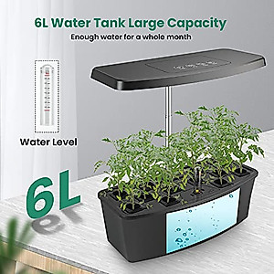 Hydroponic Growing System, Indoor Herb Garden, Smart Garden with LED Grow Light, 6L Water Tank Germination Kit, 18.5'' Height Adjustable, Black