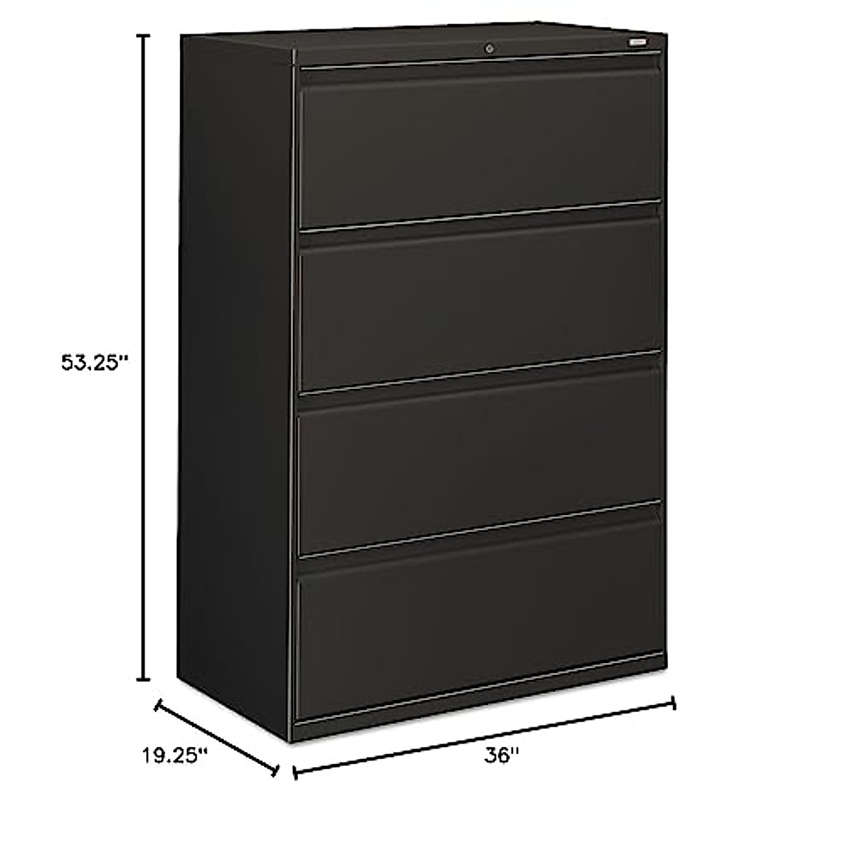 HON 884LS 800 Series Four-Drawer Lateral File, 36w x 19-1/4d x 53-1/4h, Charcoal