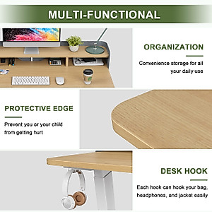SOMEET Electric Height Adjustable Standing Desk, 48''x24'' Stand Up Desk with Double Drawers, R Shape Sit Stand Rising Desk with Monitor Stand, Home Office Ergonomic Computer Workstation, Light Rustic