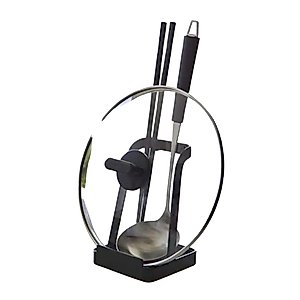 Tayro Pot Lid Holder: Steel Lid Stand for Cooking Utensils in Kitchen, Multipurpose Spoon Rest, Spatula, iPad, Book, Cutting Board with Washable Drip Tray. (3.9 x 3.9 x 5.9, Black)